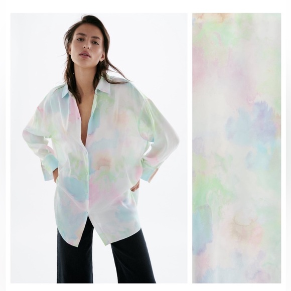 Zara | Tops | Zara Oversized Satin Effect Tie Dye Shirt | Poshmark
